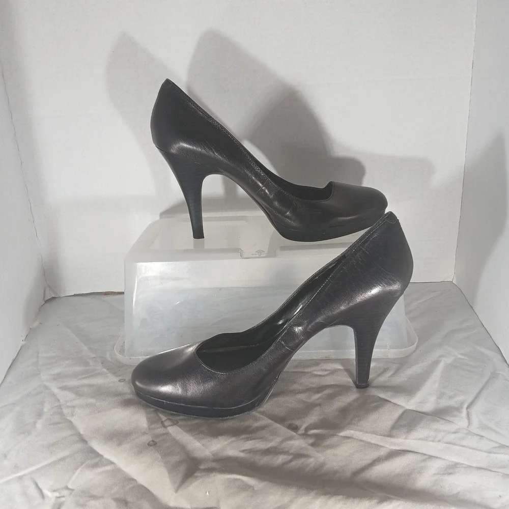 Alfani | Shoes | Alfani Platform Pumps 1m Metallic Black Leather Office ...